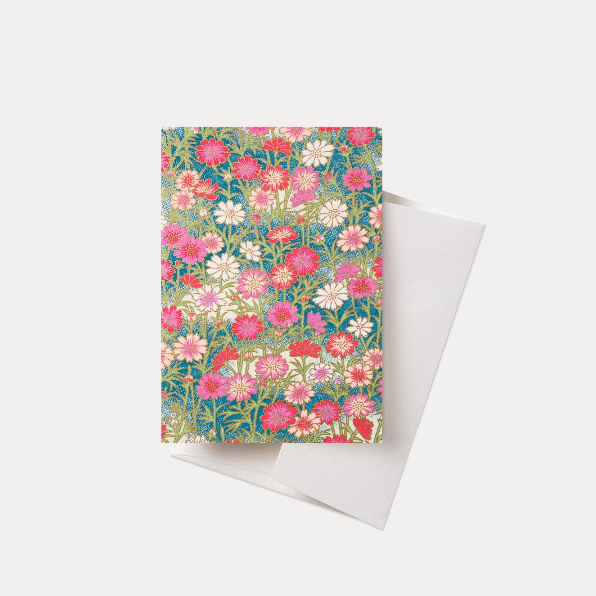 Esmie Greeting Card - Pink / Red Daisies / Blue – Moonflowershops