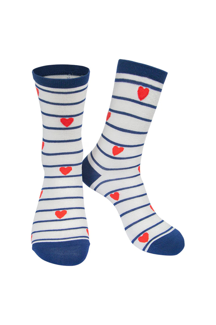 Navy Blue Red Hearts and Stripes Bamboo Mix Socks – Moonflowershops