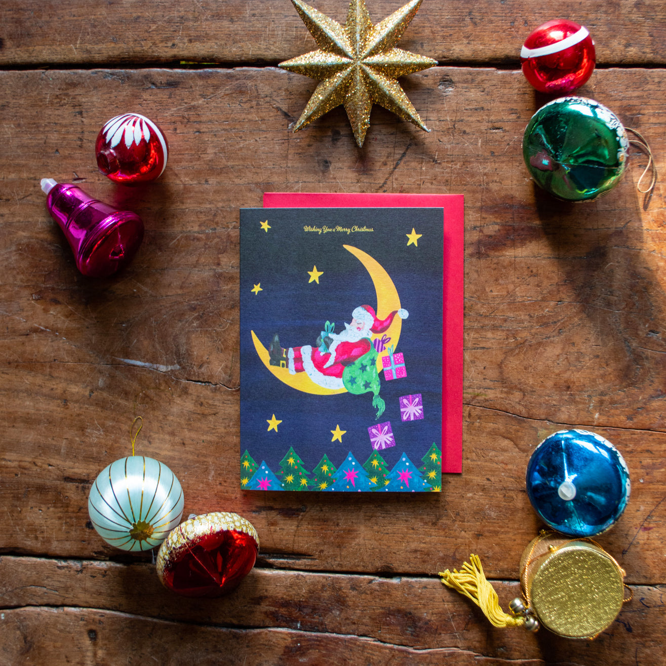 Santa on Moon Christmas Card – Moonflowershops